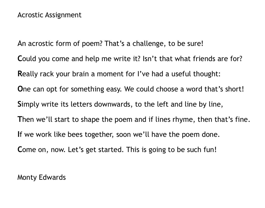 Acrostic Assignment | Australian Children’s Poetry