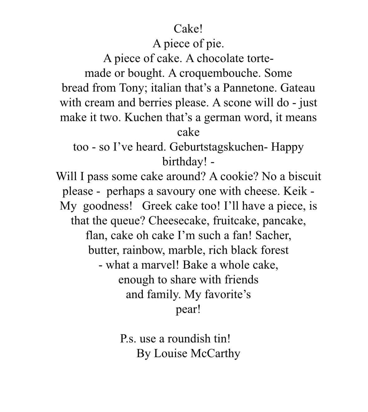 Cake Shape Poem | Australian Children’s Poetry