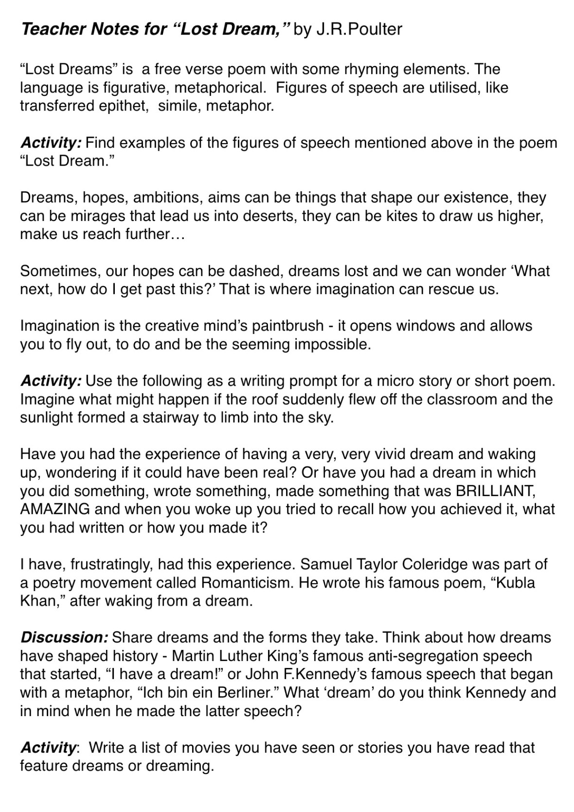 “Lost Dream” by JR Poulter with Teacher Notes | Australian Children’s ...