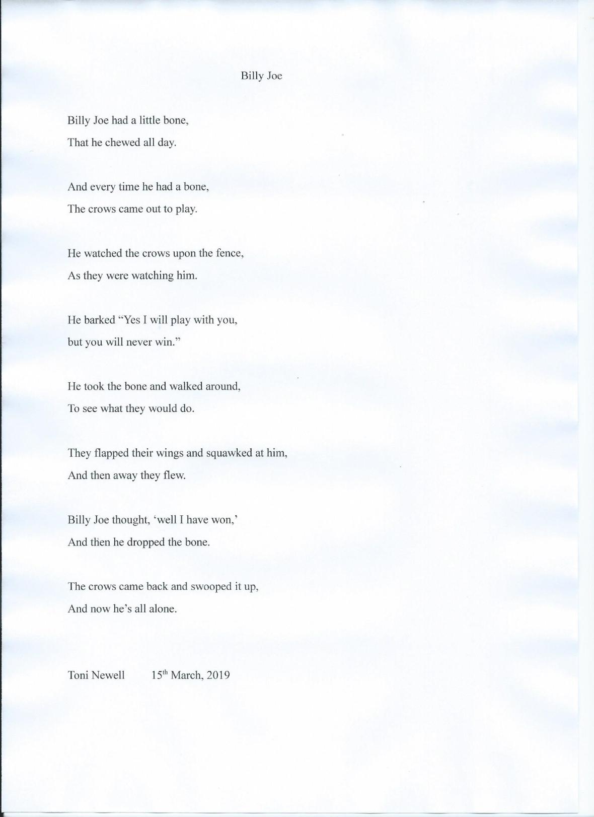 “Billy Joe”by Toni Newell | Australian Children’s Poetry