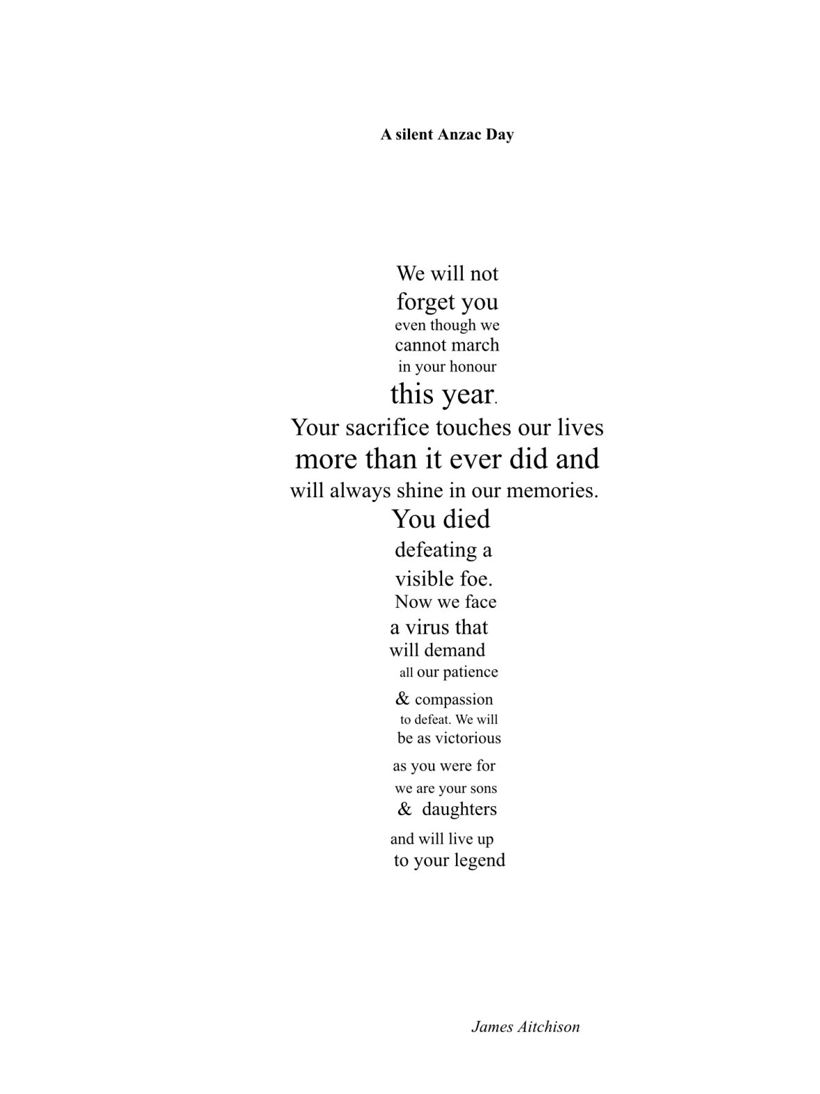 “A silent Anzac Day” by James Aitchison | Australian Children’s Poetry