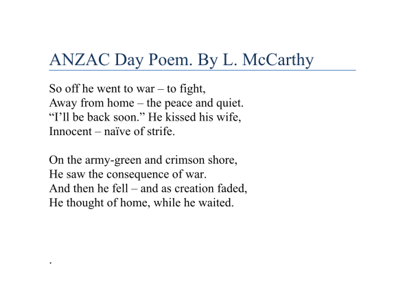 “Anzac Day” by L McCarthy | Australian Children’s Poetry