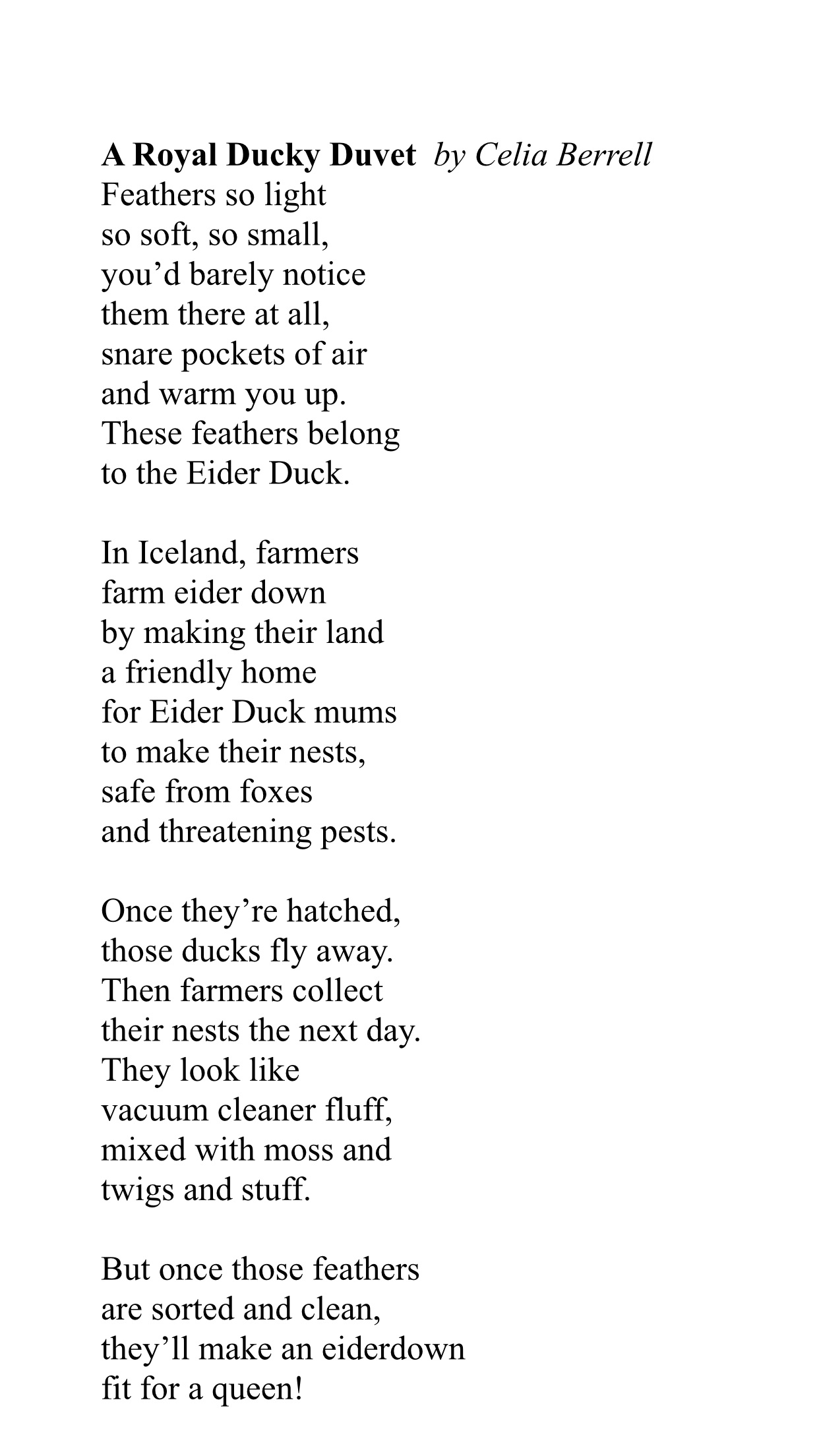 “A Royal Ducky Duvet” by Celia Berrell | Australian Children’s Poetry