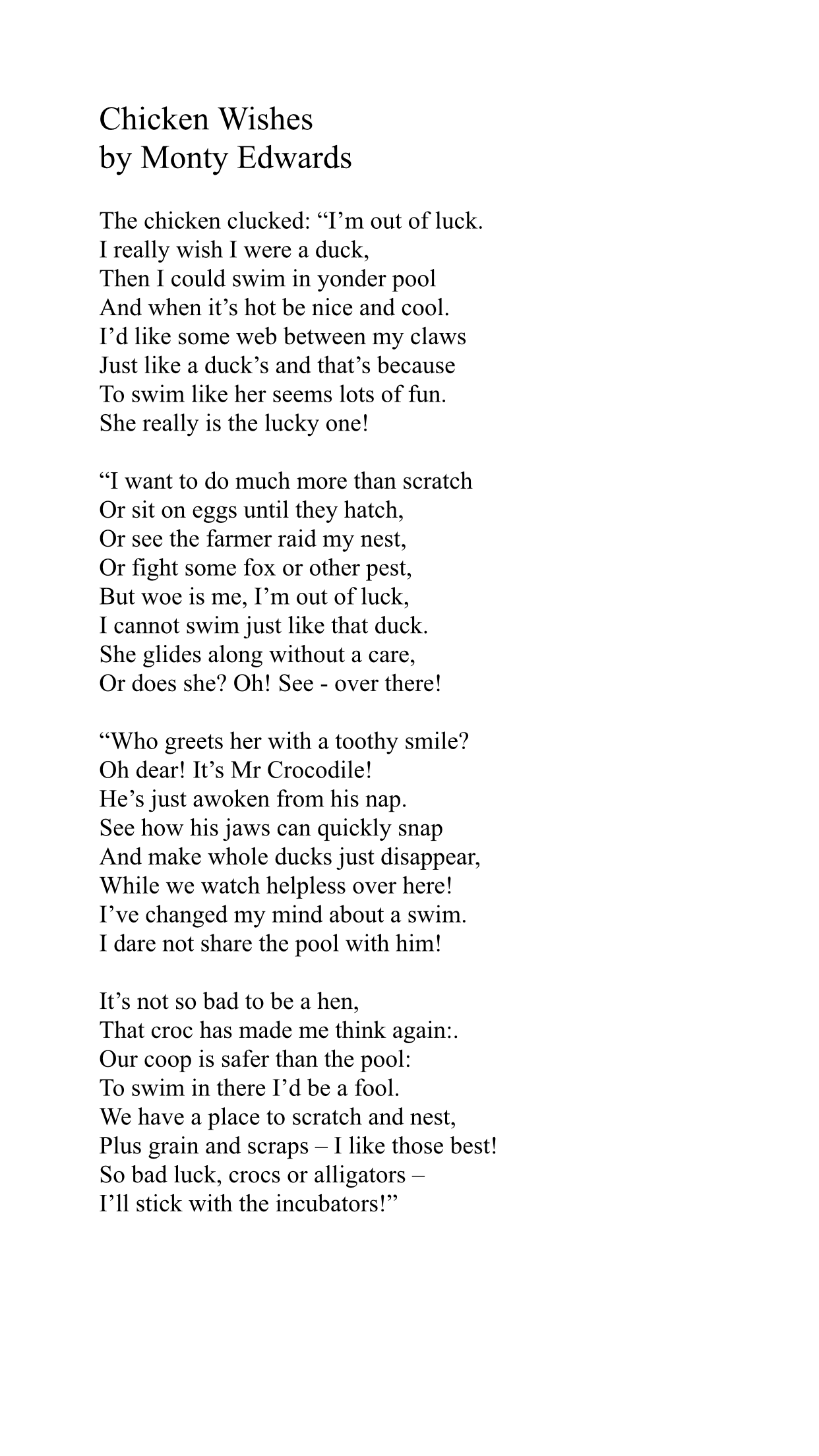 “Chicken Wishes” by Monty Edwards | Australian Children’s Poetry