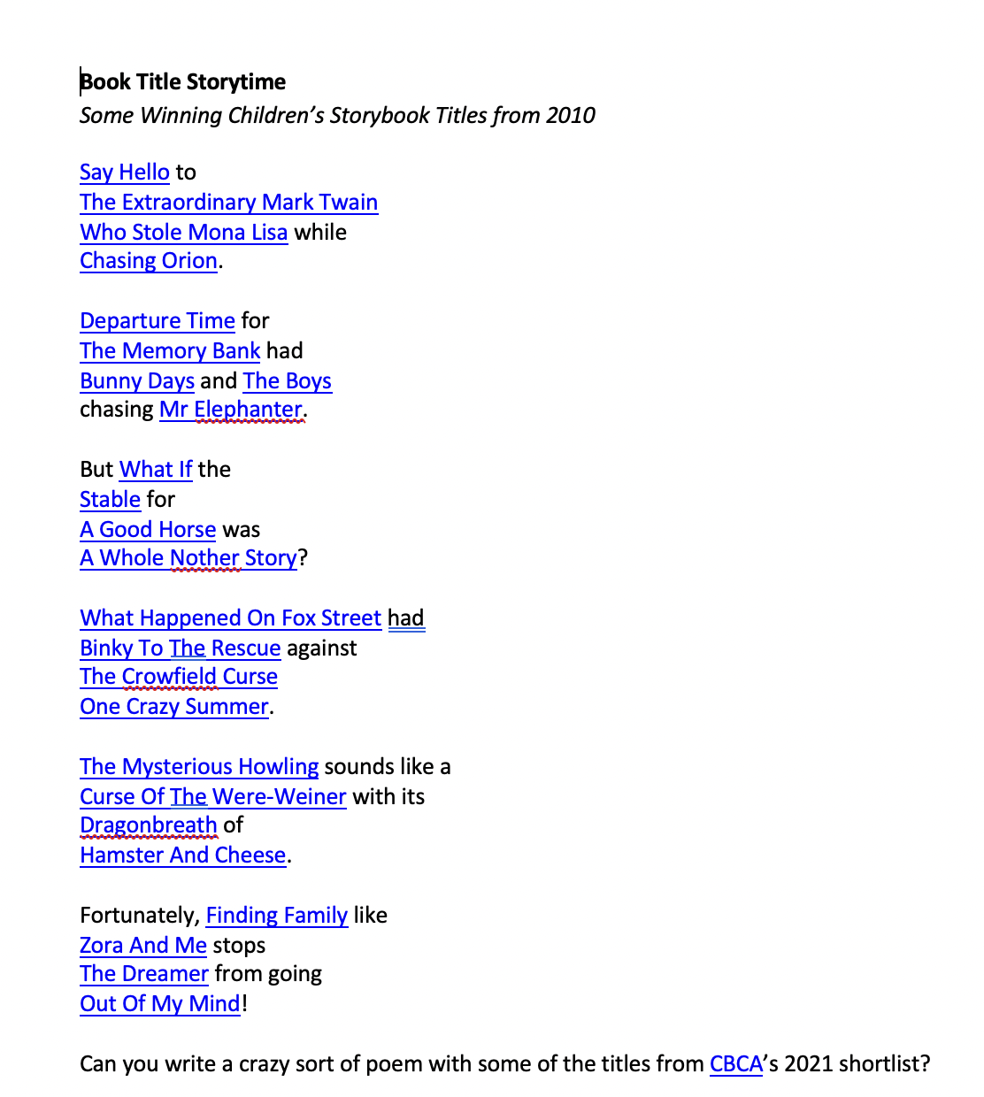 “Book Title Storytime” by Celia Berrell | Australian Children’s Poetry