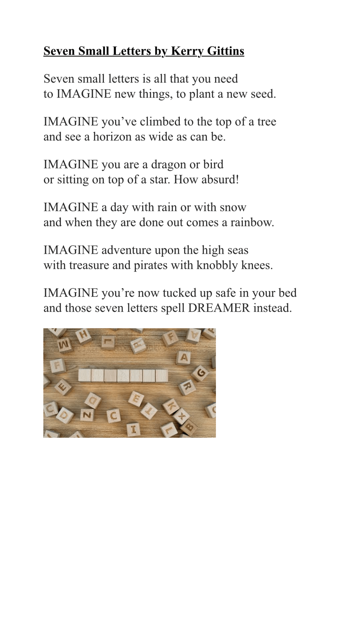 “Seven Small Letters” by Kerry Gittins” | Australian Children’s Poetry