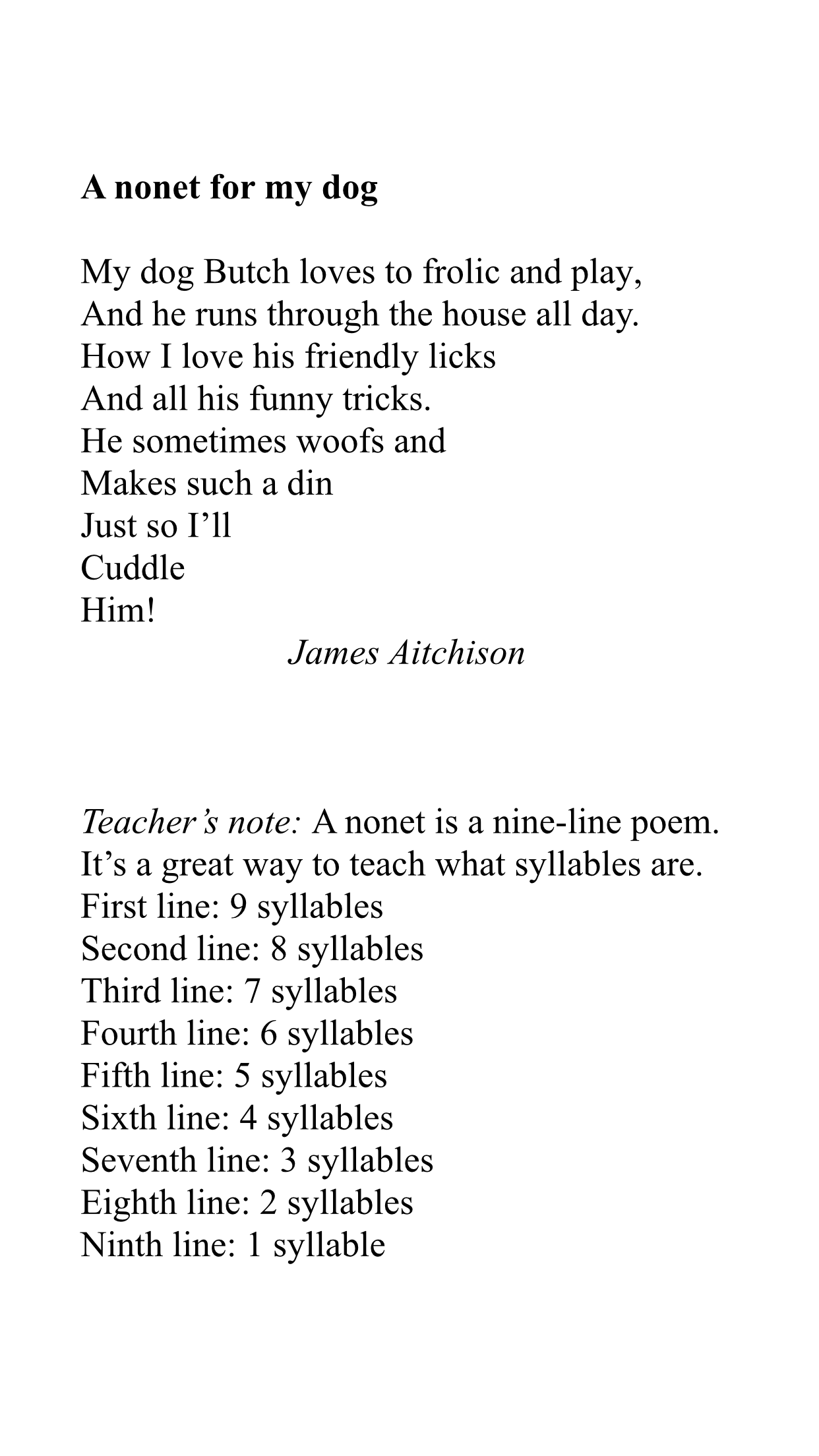 “A nonet for my dog” by James Aitchison | Australian Children’s Poetry