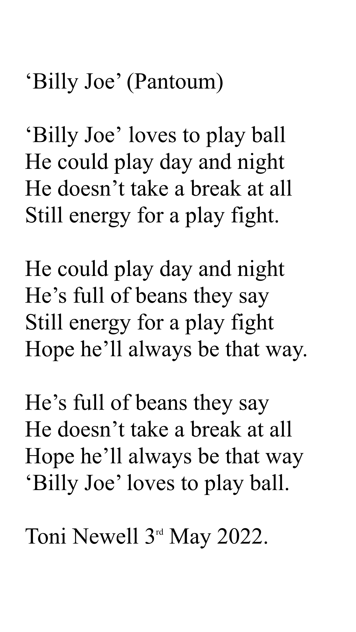 “Billy Joe” by Toni Newell | Australian Children’s Poetry