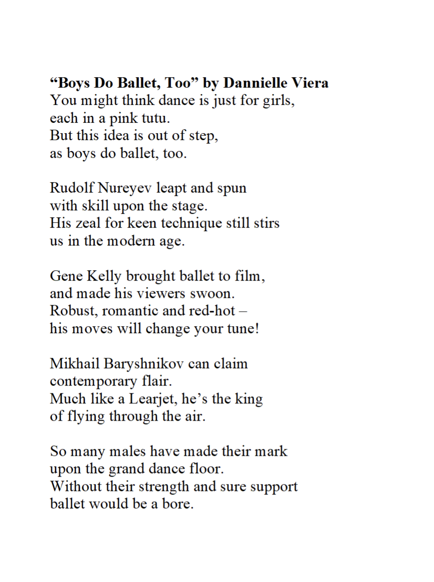 “Boys Do Ballet,Too” by Dannielle Viera | Australian Children’s Poetry